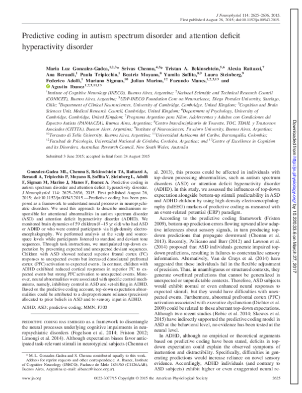 Pdf Predictive Coding In Autism Spectrum Disorder And Attention Deficit Hyperactivity Disorder