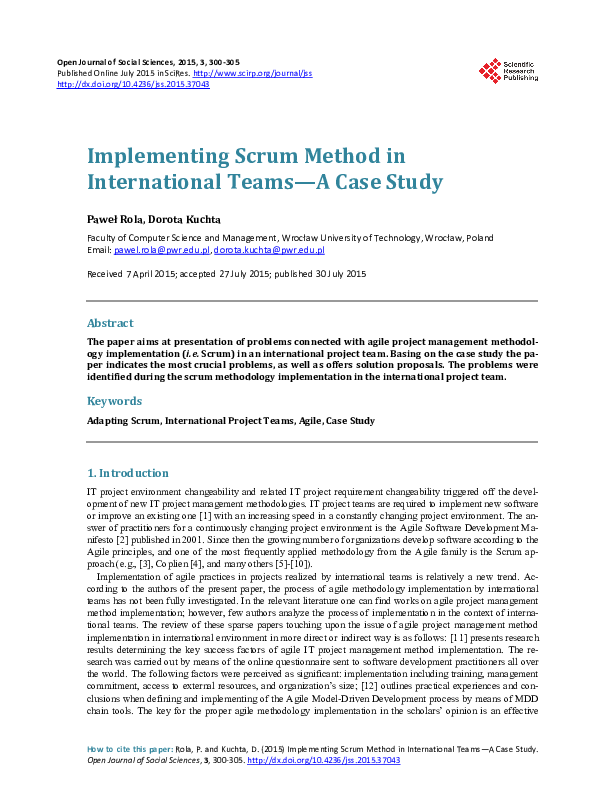 (PDF) Implementing Scrum Method in International Teams—A Case Study