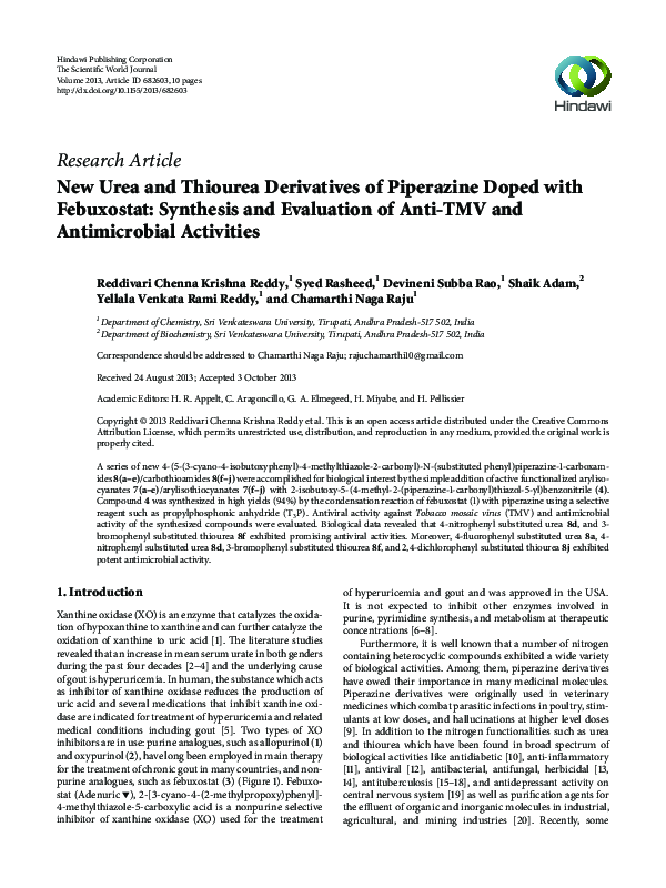 (PDF) New Urea and Thiourea Derivatives of Piperazine Doped with ...