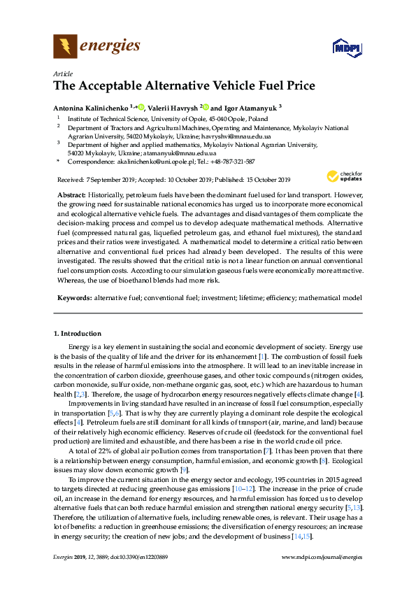 (PDF) The Acceptable Alternative Vehicle Fuel Price