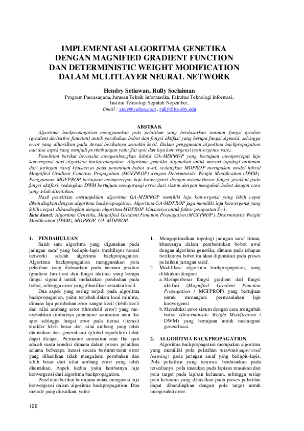 (PDF) Implementasi Algoritma Genetika Dengan Magnified Gradient Function Dan Deterministic ...