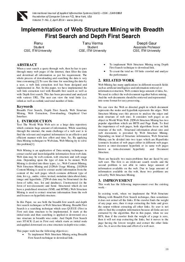 (PDF) Implementation of Web Structure Mining with Breadth First Search ...