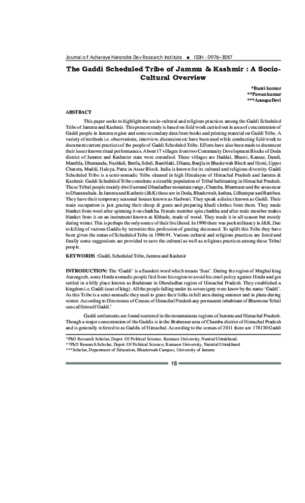 (PDF) The Gaddi Scheduled Tribe of Jammu & Kashmir : A Socio-Cultural ...