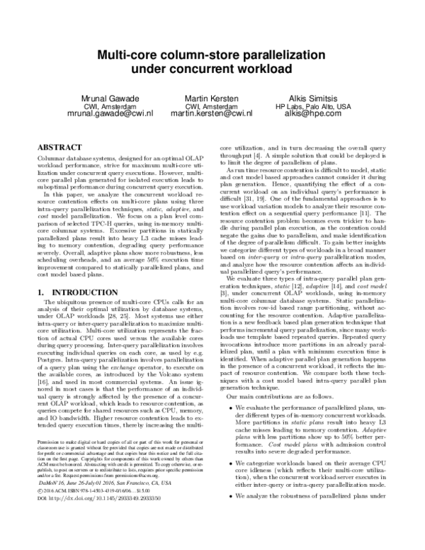 (PDF) Multi-core column-store parallelization under concurrent workload | Mrunal Gawade ...