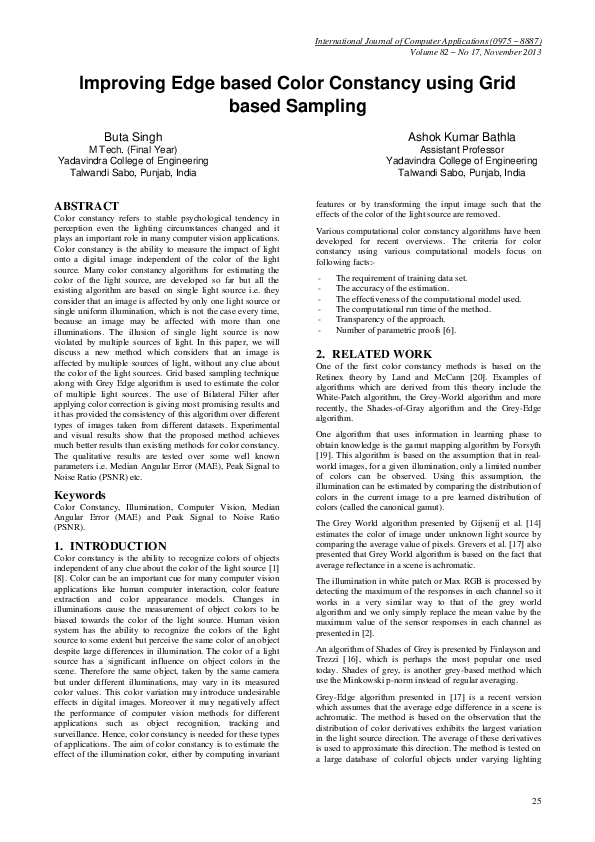 (PDF) Improving Edge based Color Constancy using Grid based Sampling