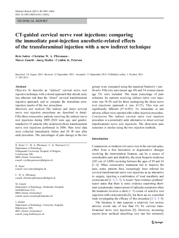 (PDF) CT-guided cervical nerve root injections: comparing the immediate ...
