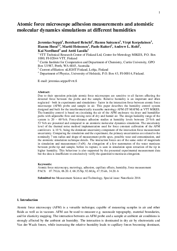 (PDF) Atomic force microscope adhesion measurements and atomistic ...