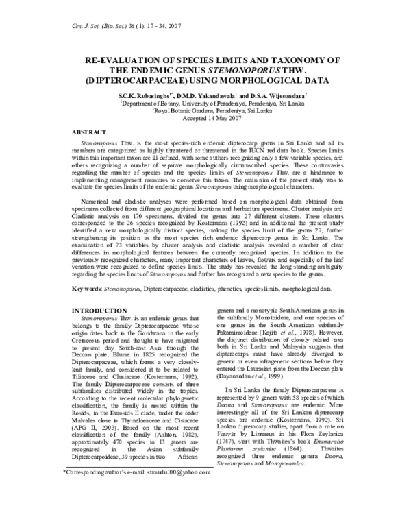 (PDF) Re-Evaluation of Species Limits and Taxonomy of the Endemic Genus ...