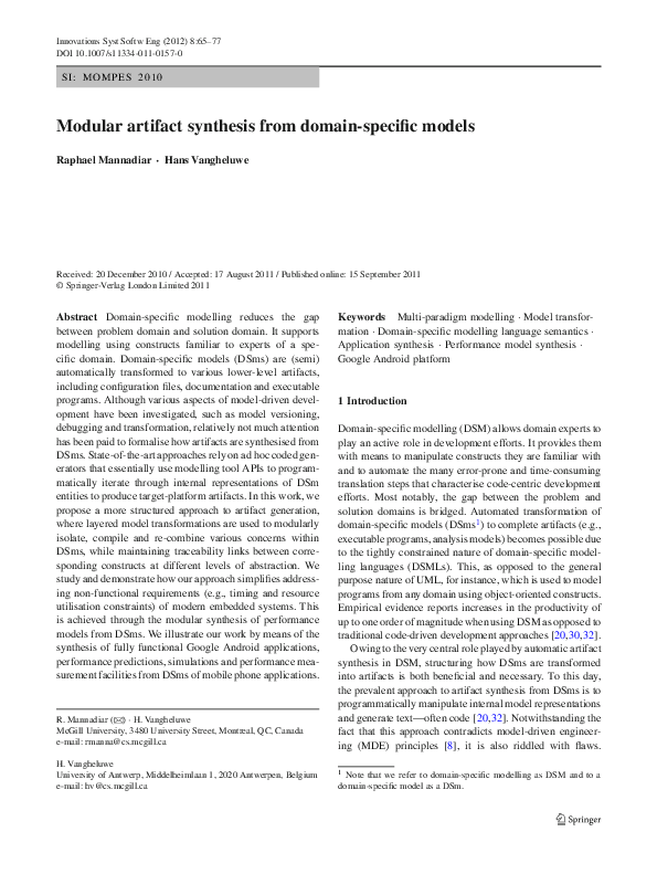 (PDF) Modular artifact synthesis from domain-specific models