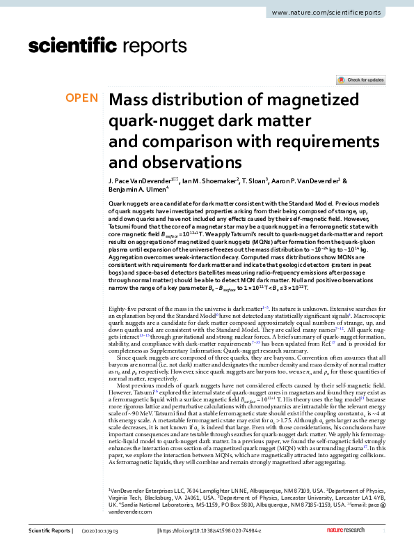 (PDF) Mass distribution of magnetized quark-nugget dark matter and comparison with requirements ...