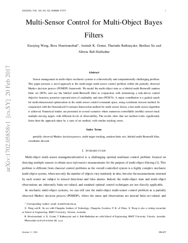 (PDF) Multi-sensor control for multi-object Bayes filters