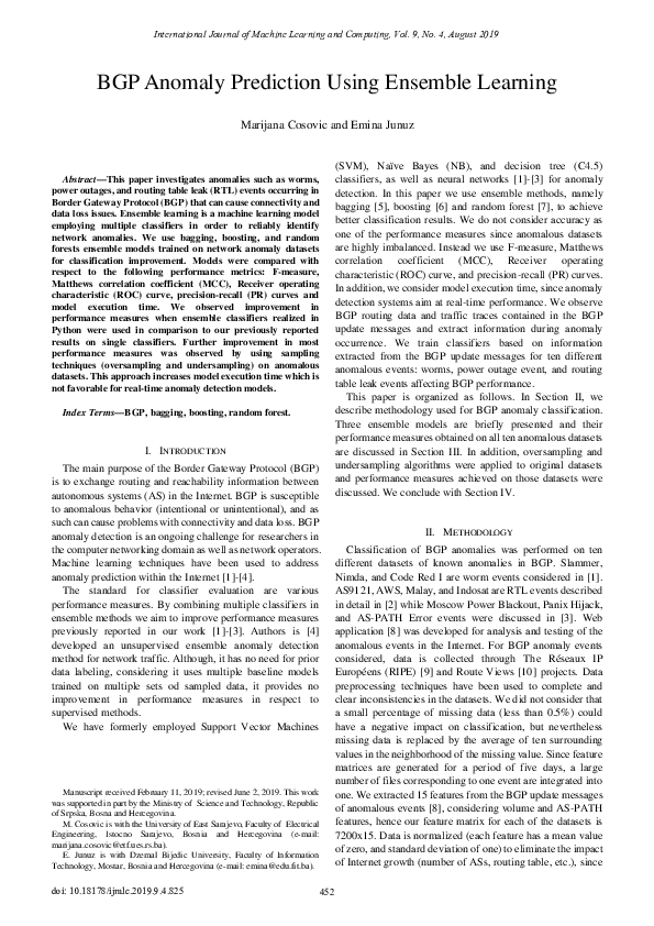(PDF) BGP Anomaly Prediction Using Ensemble Learning