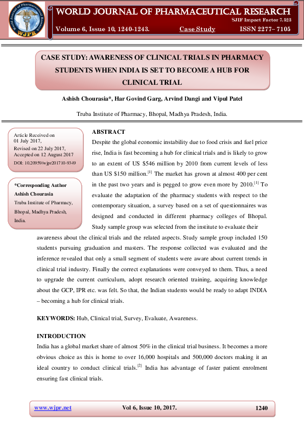 (PDF) Case Study: Awareness of Clinical Trials in Pharmacy Students ...