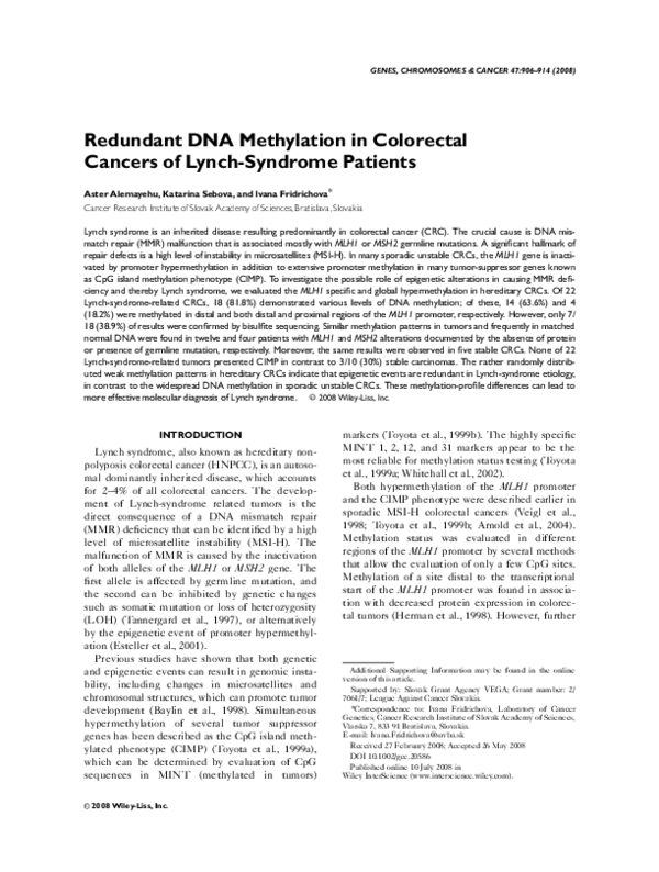 (PDF) Redundant DNA methylation in colorectal cancers of Lynch-syndrome ...