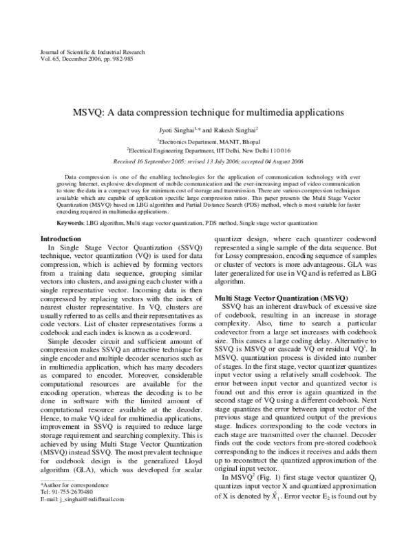 (PDF) MSVQ: A data compression technique for multimedia applications