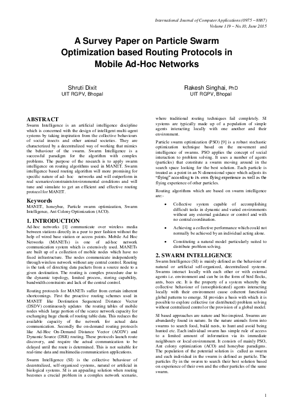 (PDF) A Survey Paper on Particle Swarm Optimization based Routing ...