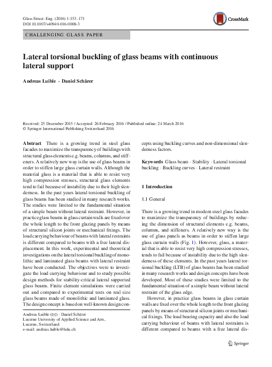 (PDF) Lateral torsional buckling of glass beams with continuous lateral ...