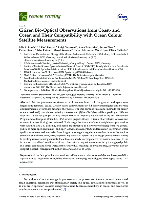 (PDF) Citizen Bio-Optical Observations from Coast- and Ocean and Their ...