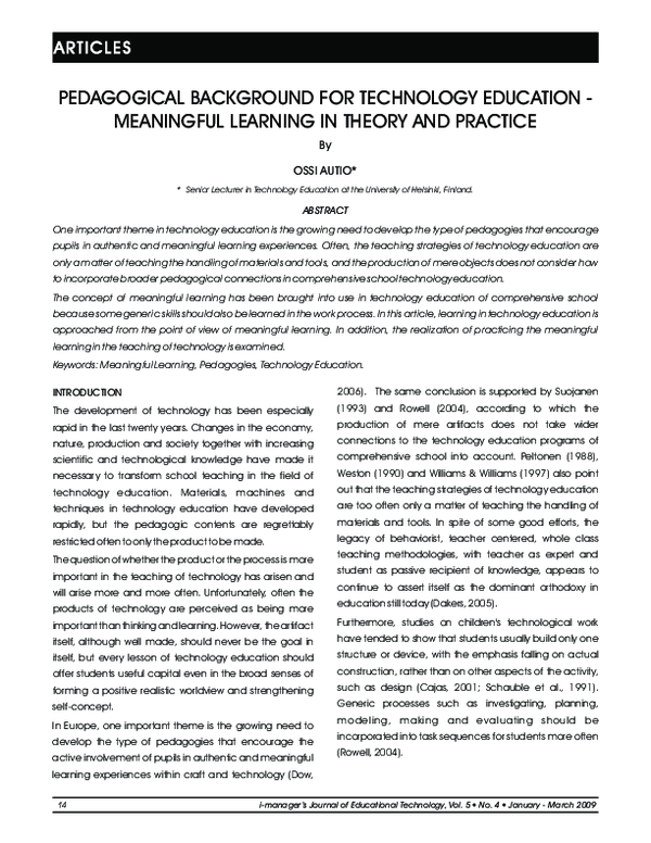 (PDF) Pedagogical Background For Technology Education - Meaningful ...