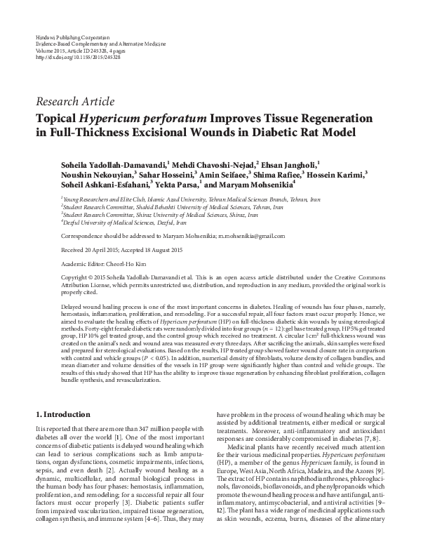 (PDF) Topical Hypericum perforatum Improves Tissue Regeneration in Full ...