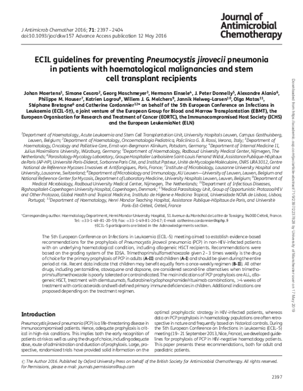 (PDF) ECIL guidelines for preventing Pneumocystis jirovecii pneumonia ...