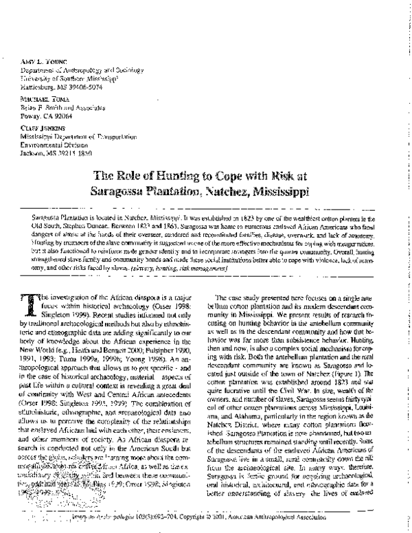 (PDF) The Role of Hunting to Cope with Risk at Saragossa Plantation ...