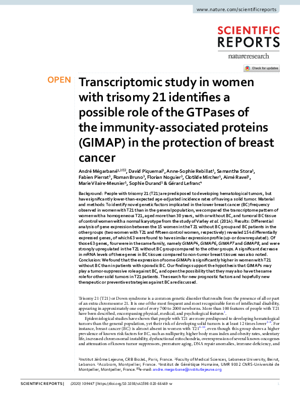 (PDF) Transcriptomic study in women with trisomy 21 identifies a ...