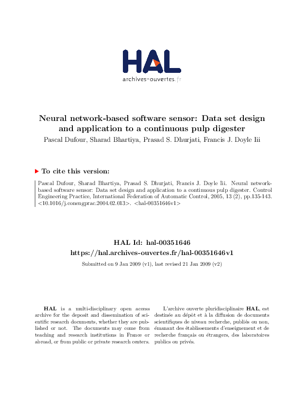 (PDF) Neural network-based software sensor: training set design and application to a continuous ...