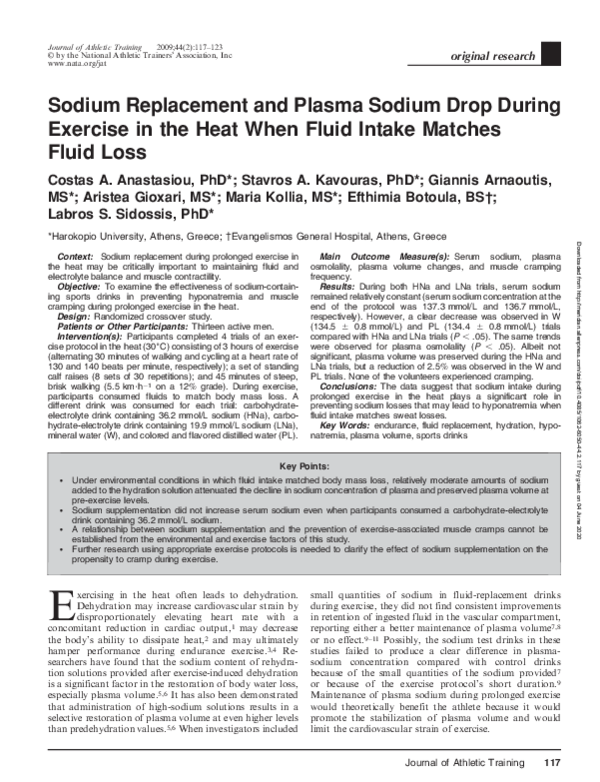 (PDF) Sodium Replacement and Plasma Sodium Drop During Exercise in the ...