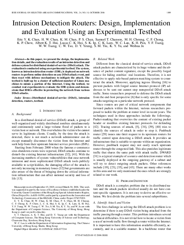 (PDF) Intrusion Detection Routers: Design, Implementation and Evaluation Using an Experimental ...