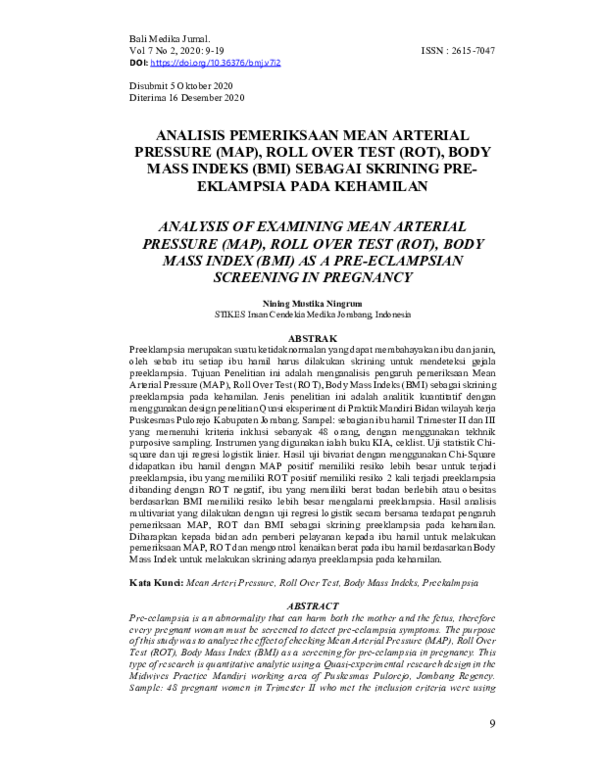 (PDF) Analisis Pemeriksaan Mean Arterial Pressure (MAP), Roll Over Test ...