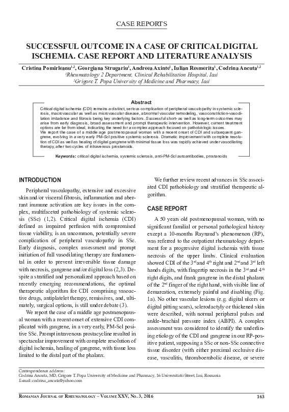 (PDF) Successful Outcome in a Case of Critical Digital Ischemia. Case ...