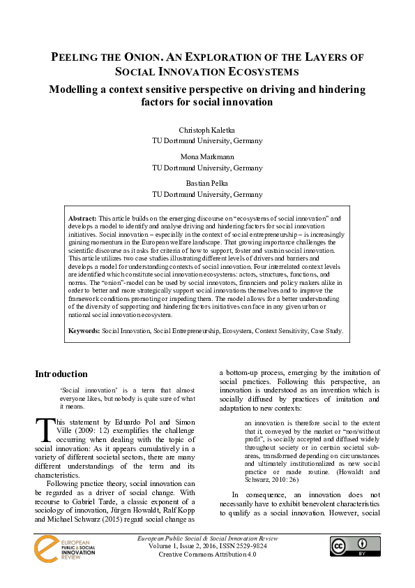 (PDF) Peeling the Onion. An Exploration of the Layers of Social Innovation Ecosystems. Modelling ...