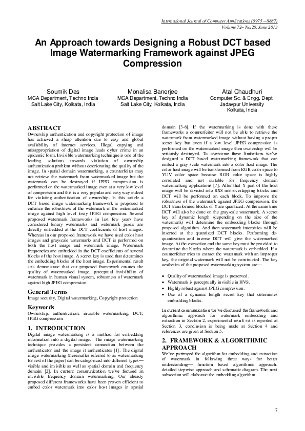 (PDF) An Approach towards Designing a Robust DCT based Image Watermarking Framework against JPEG ...