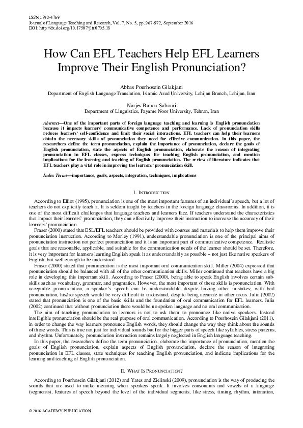 (PDF) How Can EFL Teachers Help EFL Learners Improve Their English ...