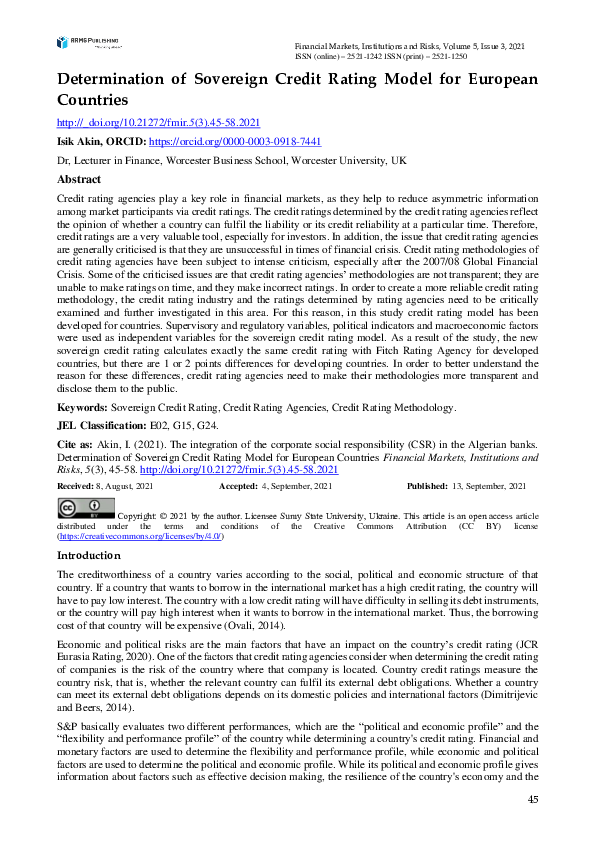 (PDF) Determination of Sovereign Credit Rating Model for European Countries