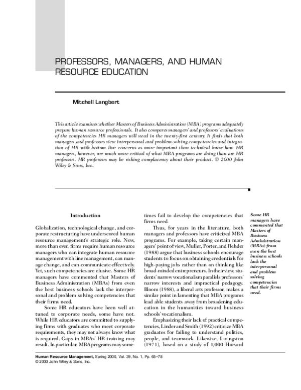 (PDF) Professors, Managers, and Human Resource Education