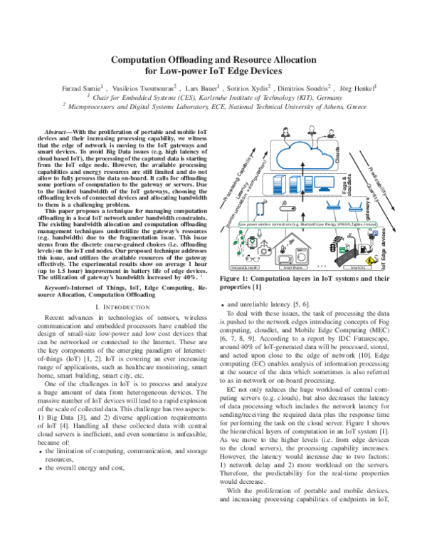 Pdf Computation Offloading And Resource Allocation For Low Power Iot Edge Devices Sotirios