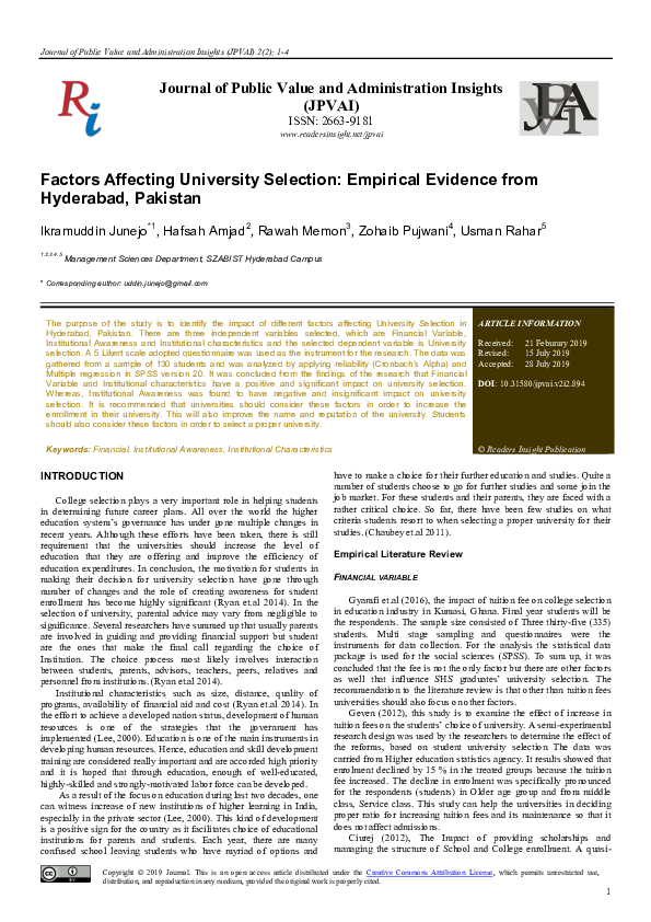 (PDF) The Factors Affecting University Selection: Empirical Evidence ...