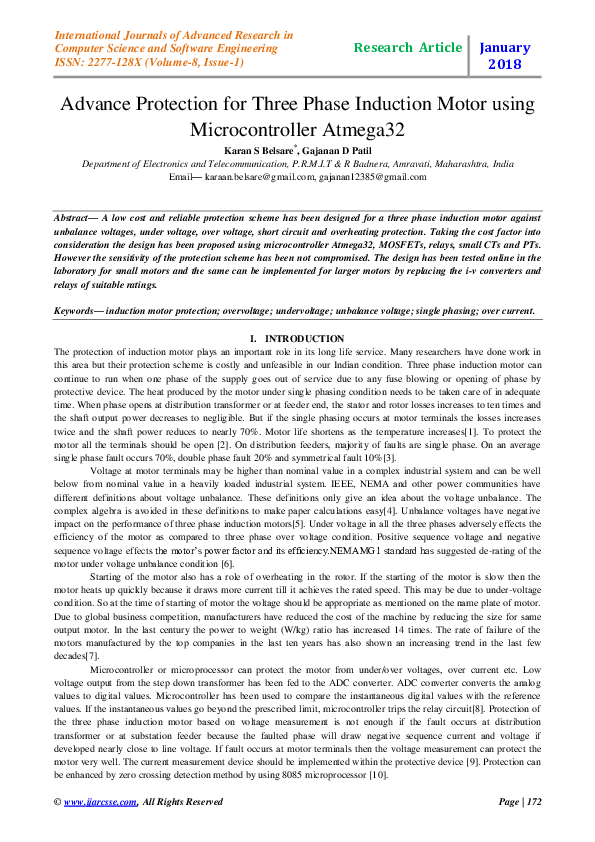 Pdf Advance Protection For Three Phase Induction Motor Using Microcontroller Atmega32