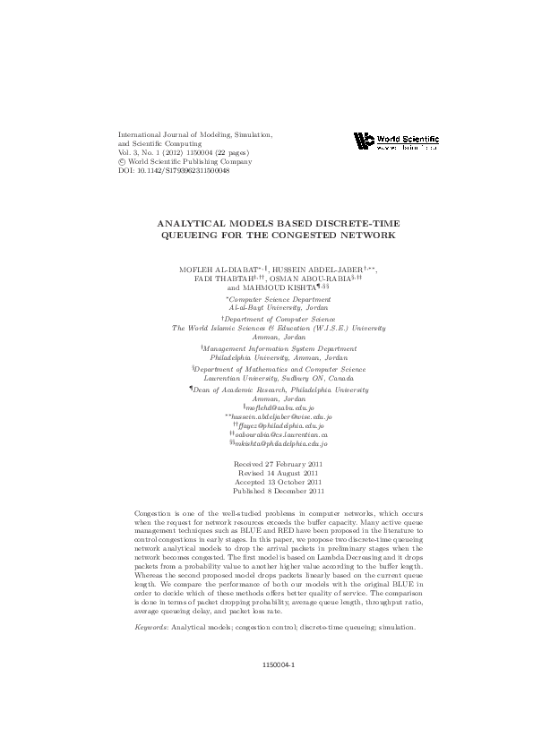 (PDF) Analytical Models Based Discrete-Time Queueing for the Congested Network