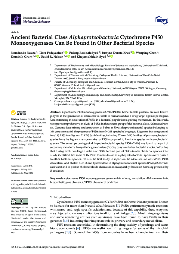 (PDF) Ancient Bacterial Class Alphaproteobacteria Cytochrome P450 ...