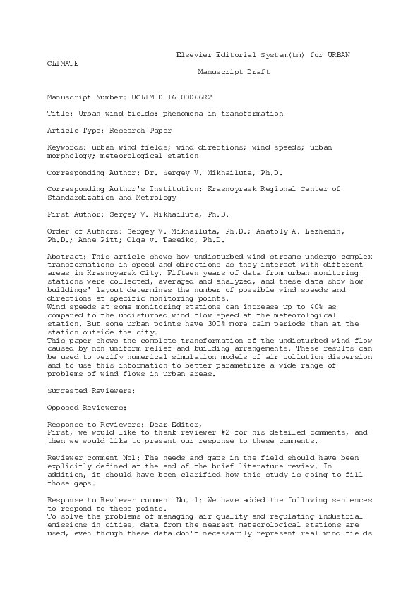 (PDF) Urban wind fields: Phenomena in transformation