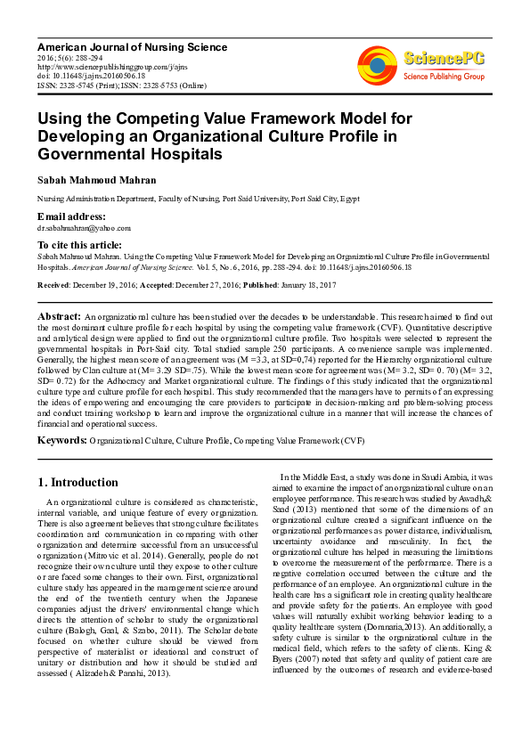 (PDF) Using the Competing Value Framework Model for Developing an ...