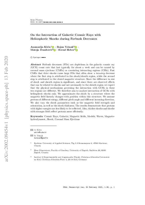 (PDF) On the Interaction of Galactic Cosmic Rays with Heliospheric Shocks During Forbush Decreases
