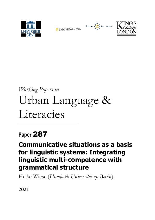 (PDF) WP287 Wiese 2021. Communicative situations as a basis for linguistic systems: Integrating ...