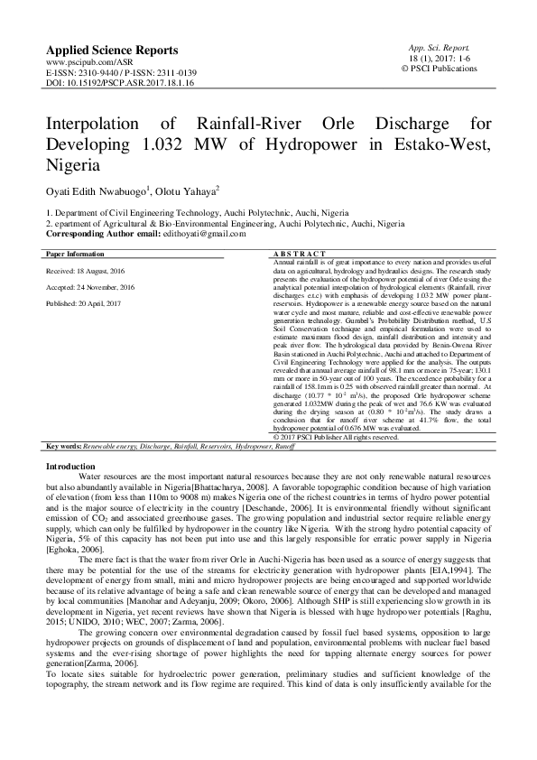 (PDF) Interpolation of Rainfall-River Orle Discharge for Developing 1. ...