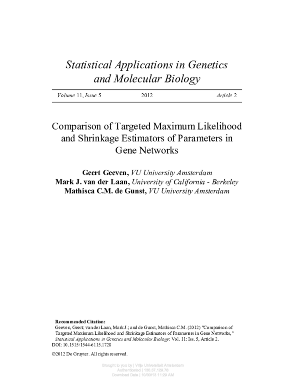 (PDF) Comparison of Targeted Maximum Likelihood and Shrinkage ...