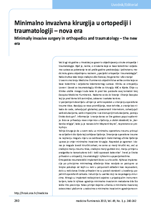 (PDF) Minimally invasive surgery in orthopedics and traumatology – the ...