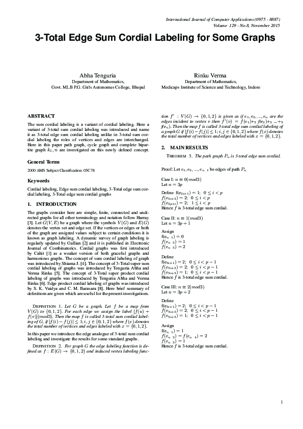 (PDF) 3-Total Edge Sum Cordial Labeling for Some Graphs